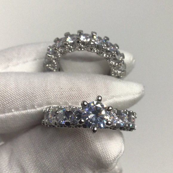 Jewelry | 2pc 18k White Gold 925 Engagement Ring Set | Poshmark